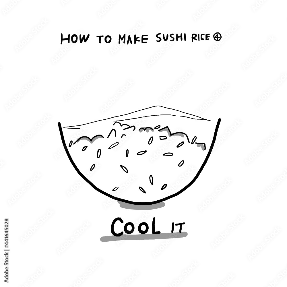 Hand drawn illustration of infographics of how to make sushi rice step ...