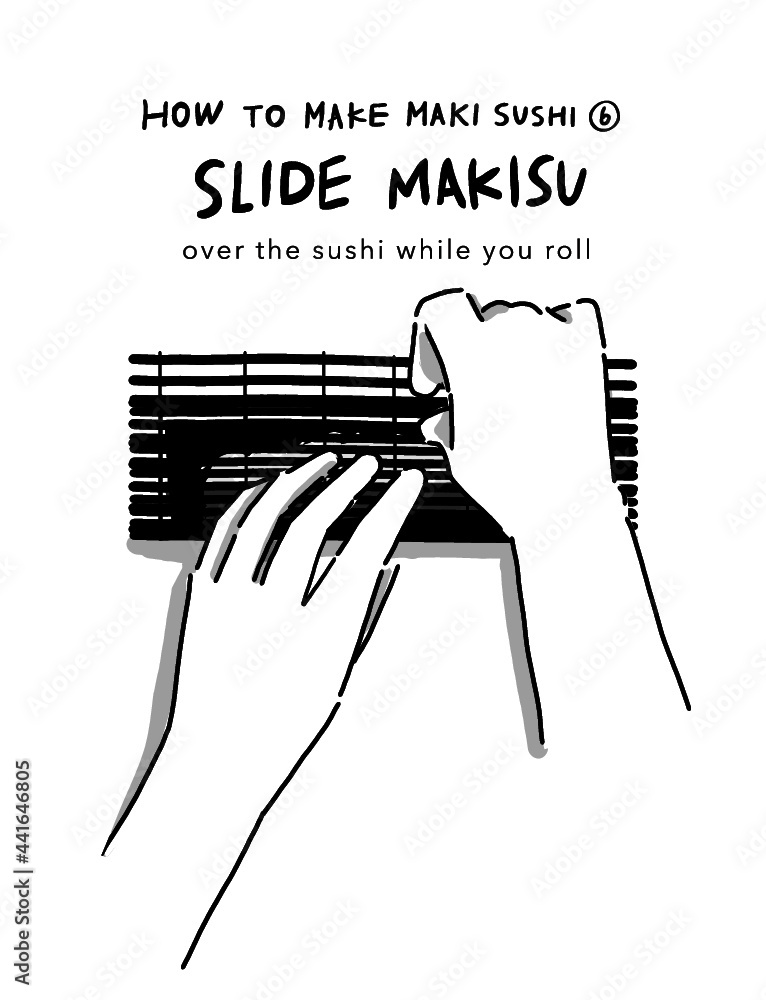 Hand drawn illustration of infographics of how to make sushi step 6 in ...