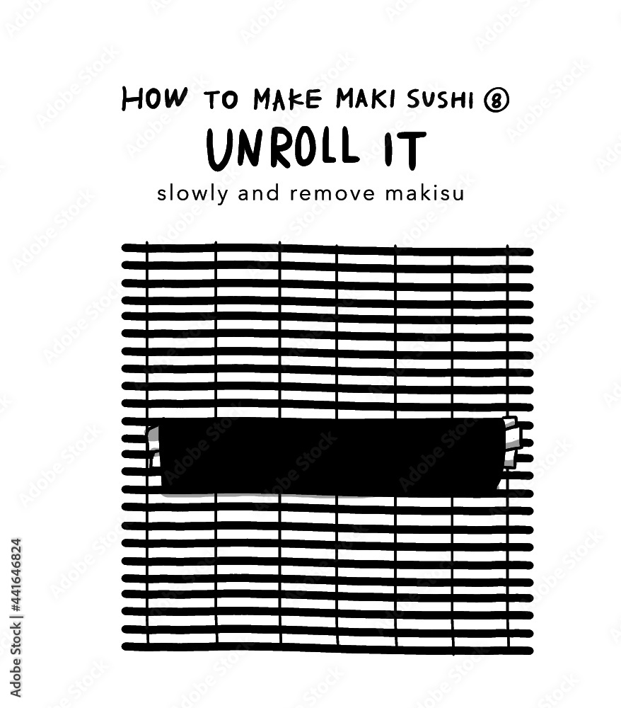 Hand drawn illustration of infographics of how to make sushi step 8 in ...