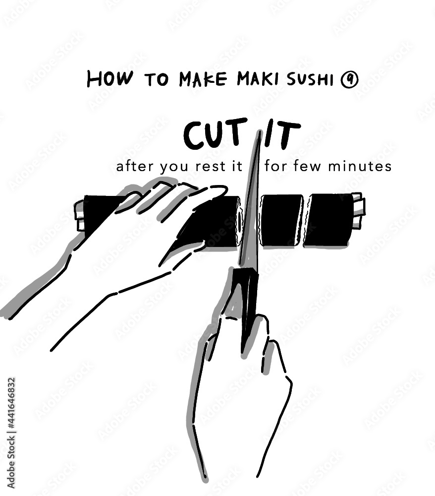 Hand drawn illustration of infographics of how to make sushi step 9 in ...