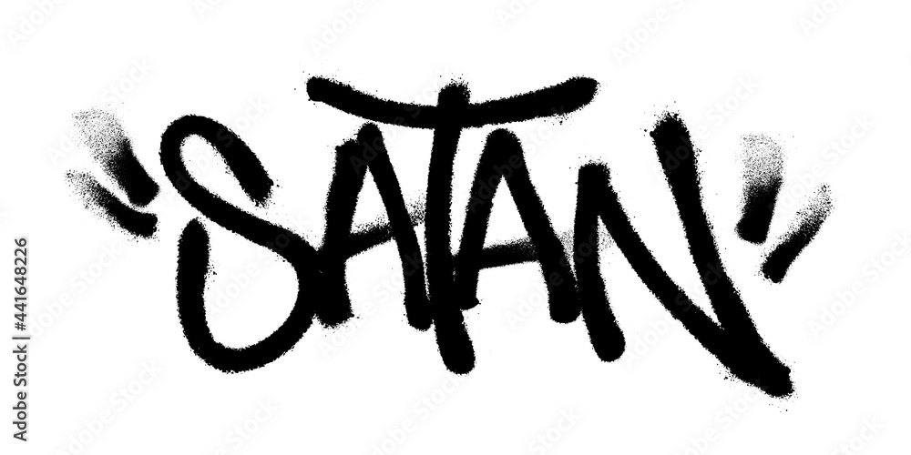 Vetor de Sprayed satan font graffiti with overspray in black over white ...