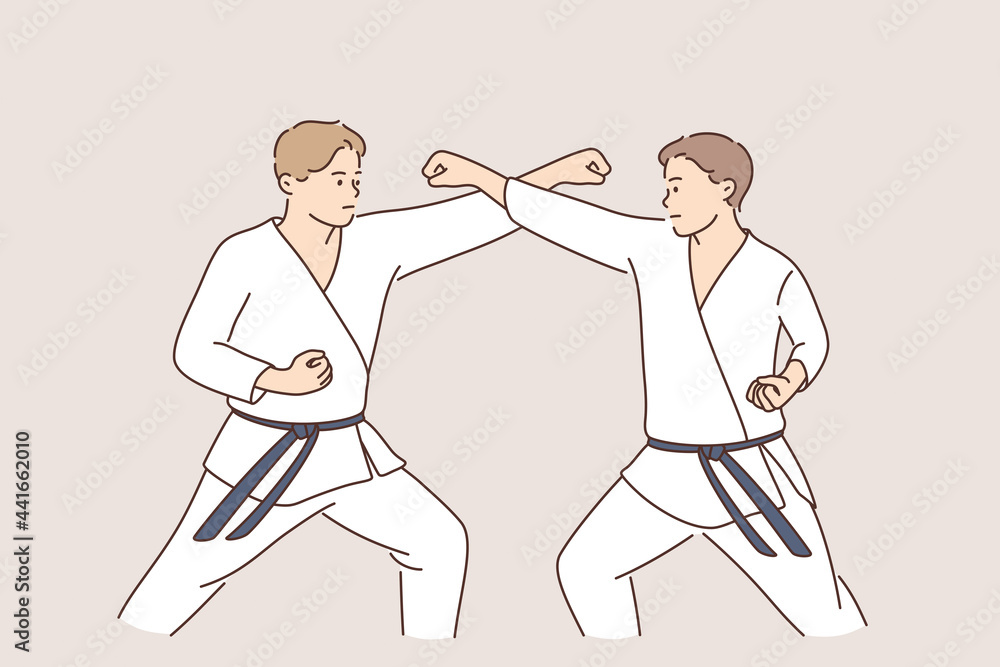 Professional karate sport fighters concept. Two strong men cartoon ...
