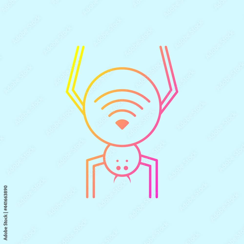 Spider Wireless Logo Concept. Line Logotype. Gradient. Yellow, Blue and ...