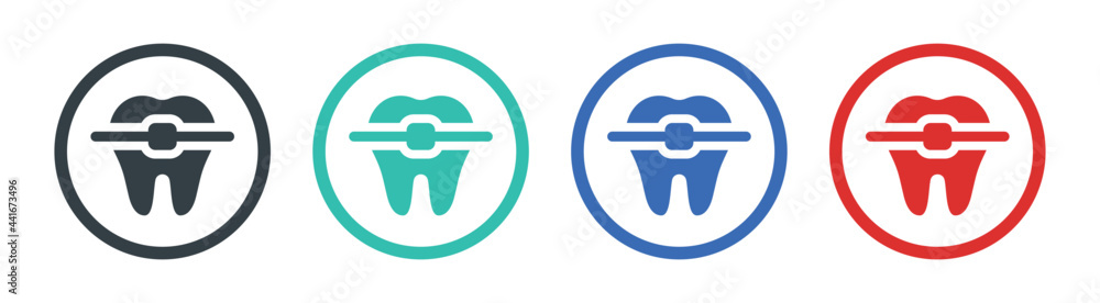 Dental braces icon, orthodontic teeth, aligner icons. Vector ...
