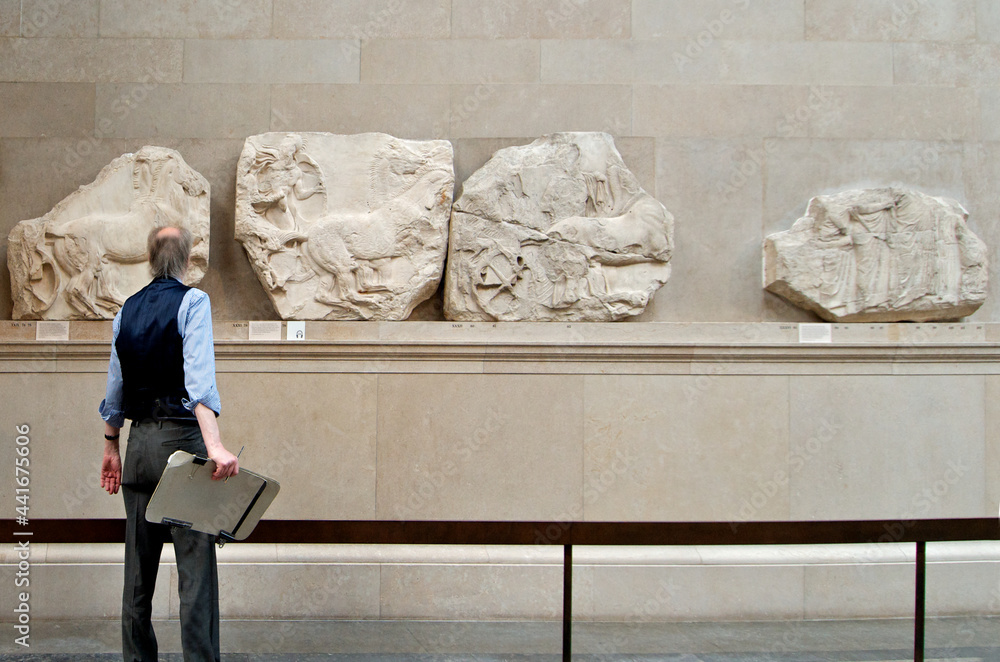 Artist sketching panels provides scale to the 5th century BC Parthenon ...