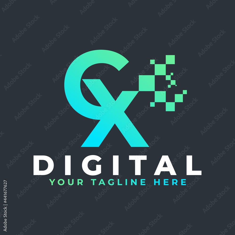 Tech Letter CX Logo. Blue and Green Geometric Shape with Square Pixel ...