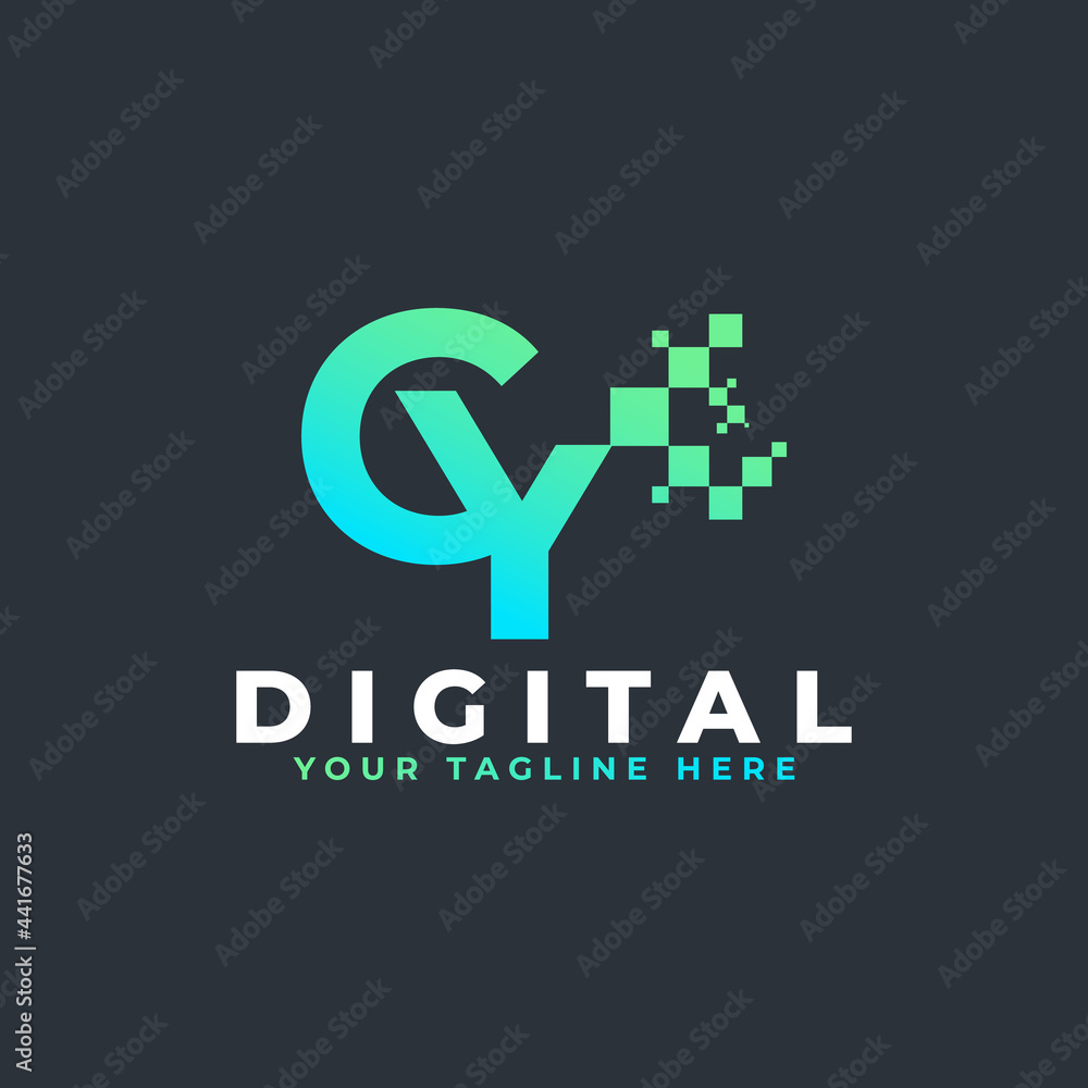 Tech Letter CY Logo. Blue and Green Geometric Shape with Square Pixel ...