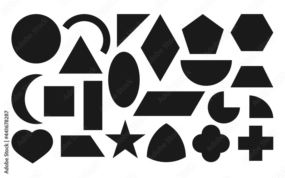 Black silhouette geometric figures icons set. Collection template ...