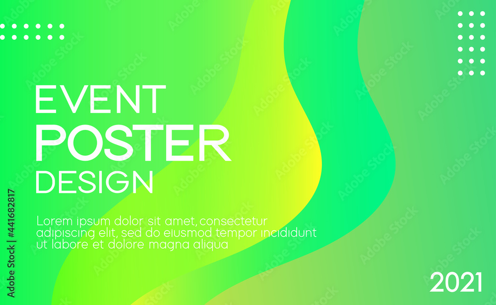 Abstract modern poster design template. Minimal green liquid waves ...