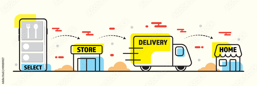 Delivery Process. Delivery truck from store to your home. Shopping ...