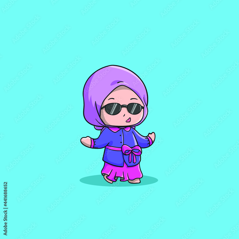 cute Muslim girl using glasses vector icon illustration. People Icon ...