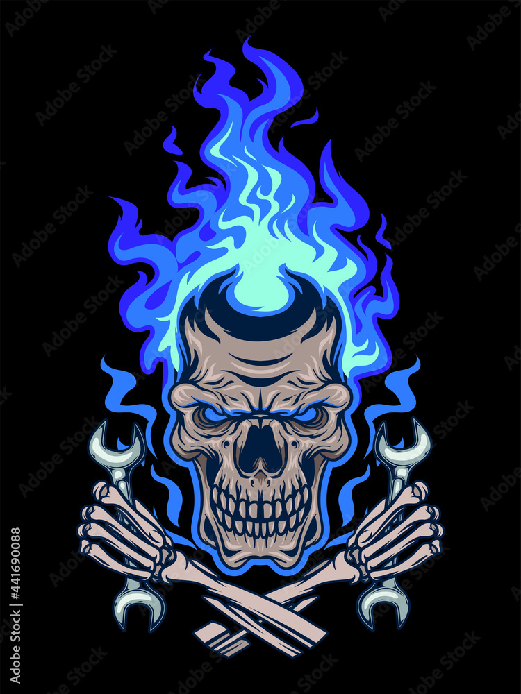 vector blue fire skull Stock Vector | Adobe Stock