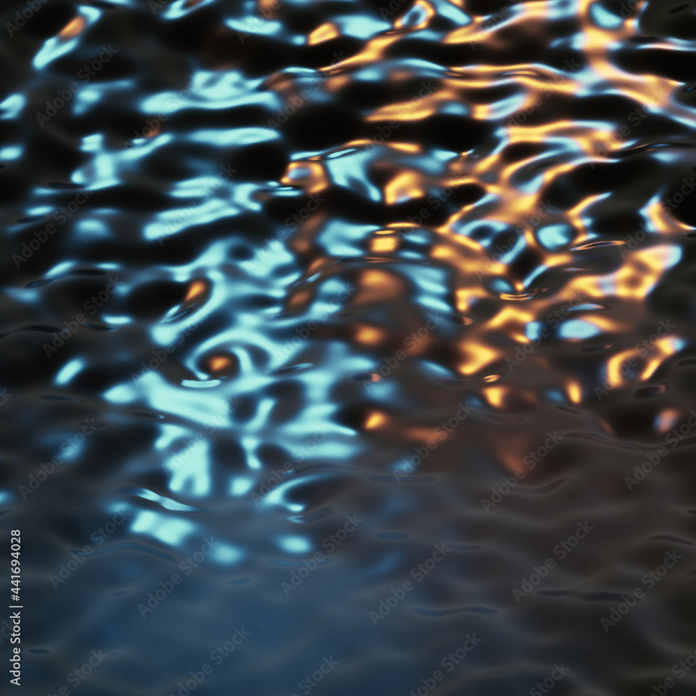 Abstract liquid of water background. Multicolored liquid reflection. 3D ...