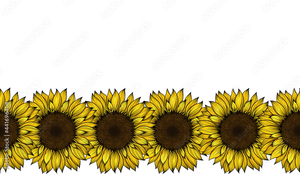 seamless sunflowers pattern hand drawn, beautiful rustic background ...