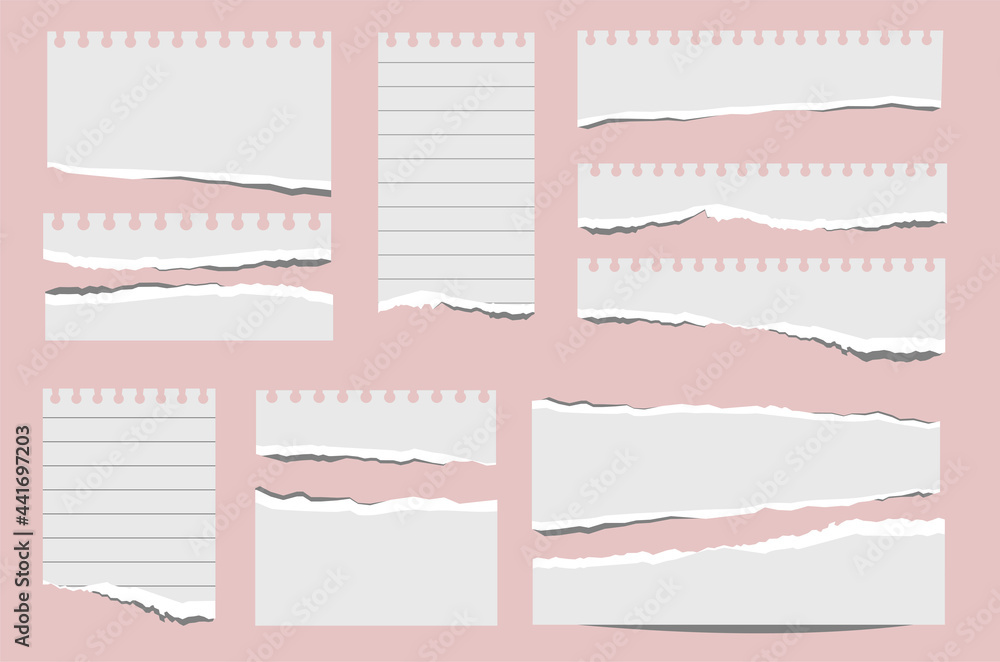 Paper scraps. Ripped papers, torn page pieces and scrapbook note paper ...