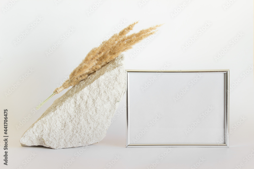 Mockup template with silver horizontal frame composition with white ...