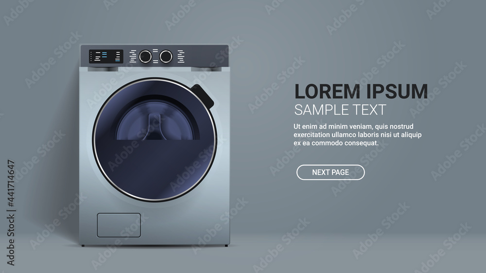 realistic washing machine front view of steel washer domestic appliance ...