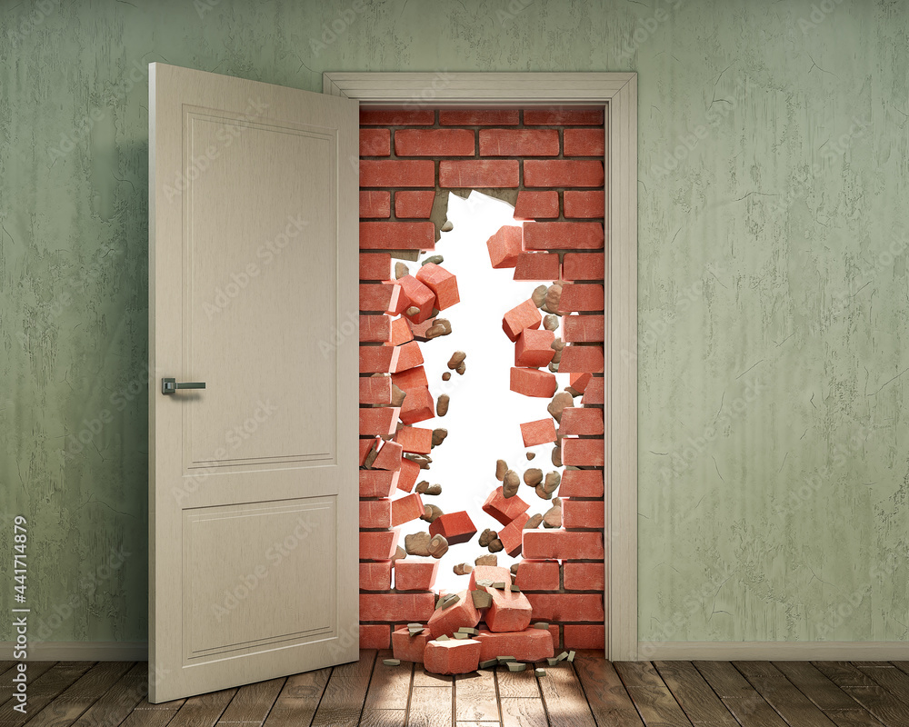 Destroyed brickwall wth a hole in the doorway, 3d illustration Stock ...