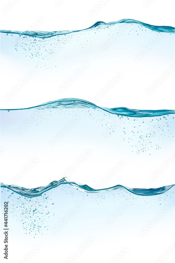 set of water waves with bubbles and depth. vector illustration Stock ...