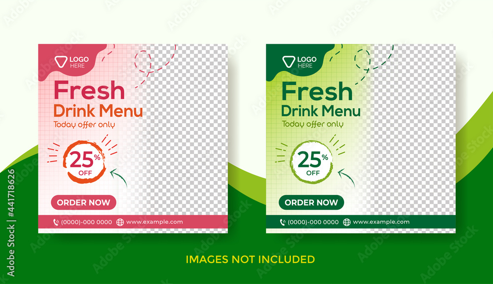 Fresh Drink Menu Banner Template, Social Media Post Template Stock ...