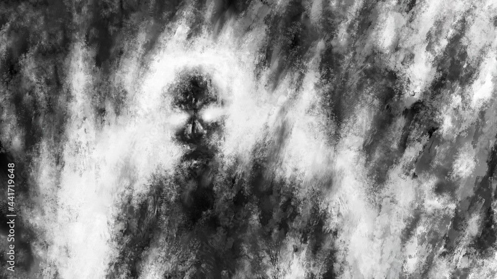 One scary shadow emerge from the fog and look with glowing eyes ...