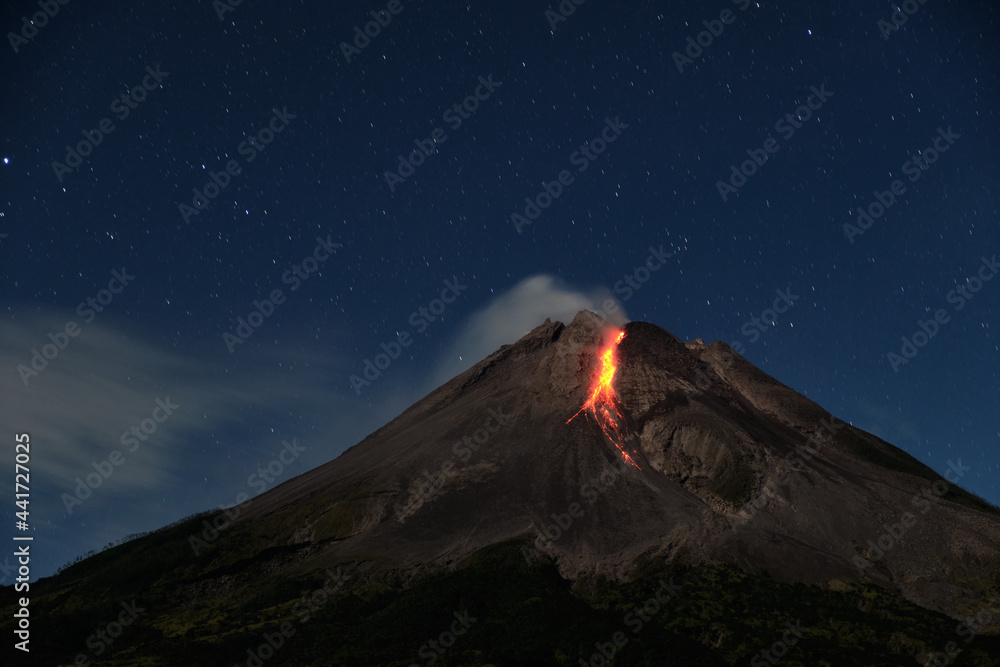 Mount Merapi erupts with high intensity at night during a full moon ...