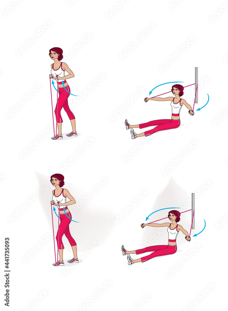 girl trains with a rubber band expander. Exercises for the shoulder ...