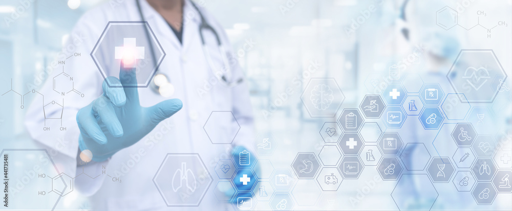 Telemedicine, virtual hospital, medical technology background. Medicine ...