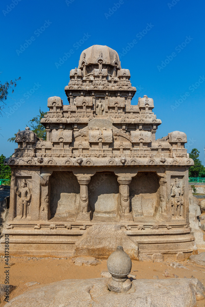 Exterior of the Dharmaraja Ratha, one of the Pancha Rathas (Five Rathas ...