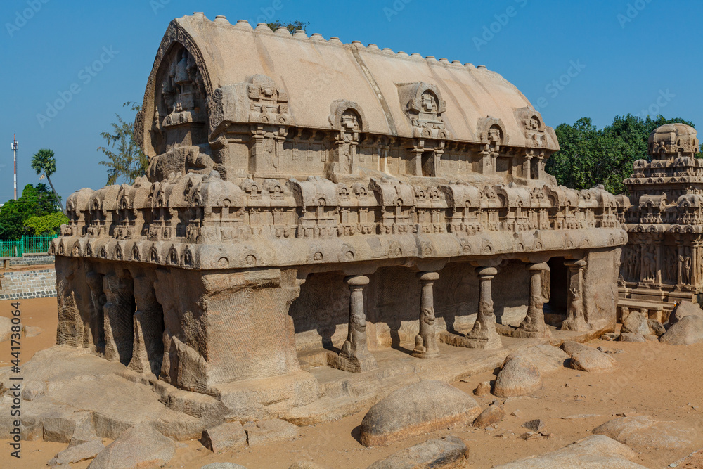Exterior of the Bhima Ratha, one of the Pancha Rathas (Five Rathas) of ...