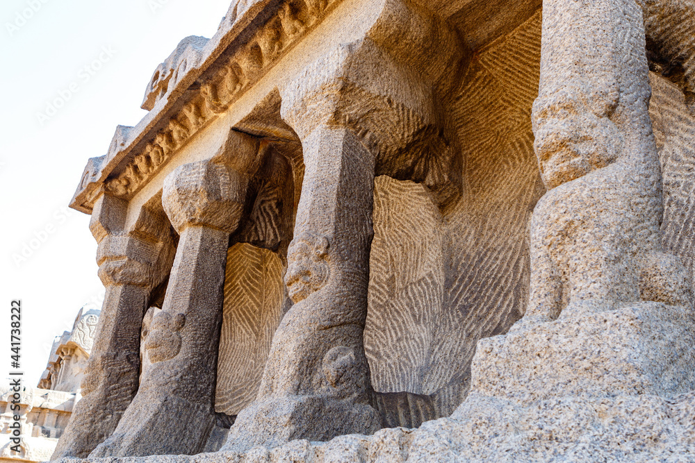 Columns of the Dharmaraja Ratha, one of Pancha Rathas (Five Rathas) of ...