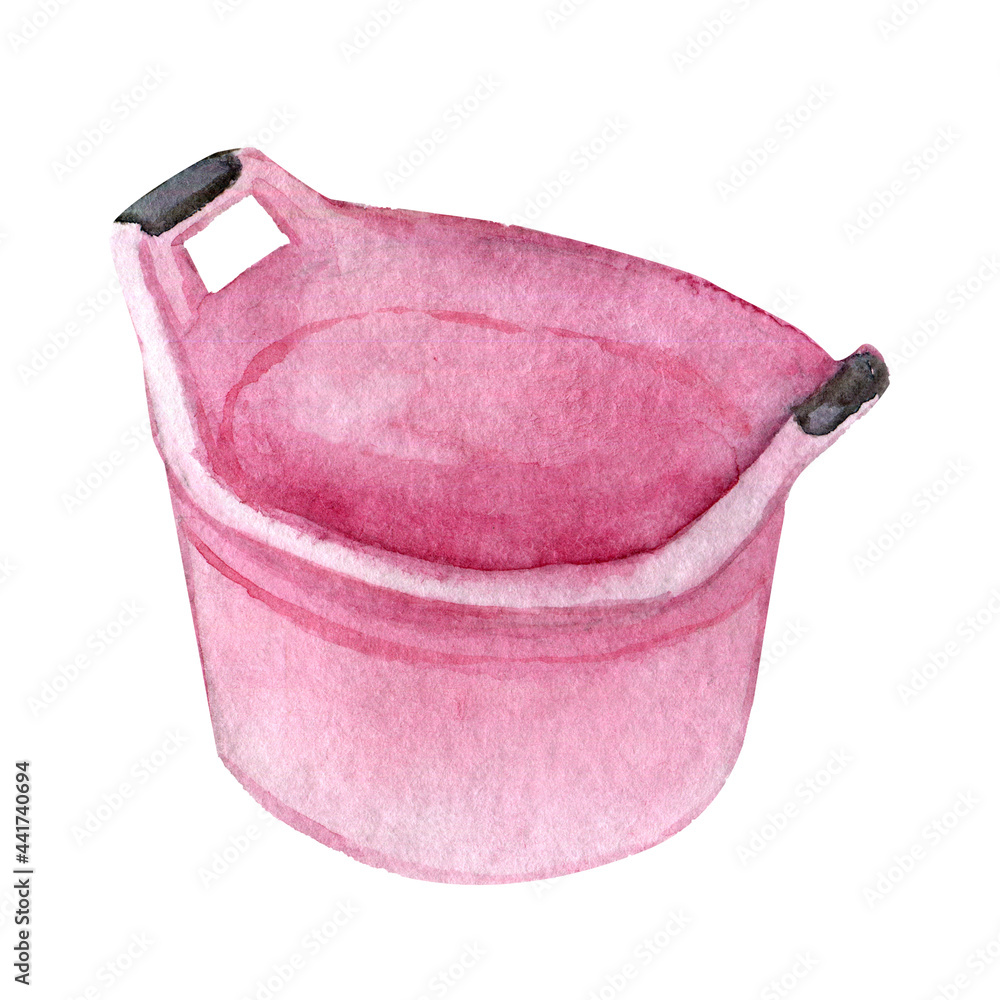 Plastic basin hand drawn watercolor clip art isolated on white ...