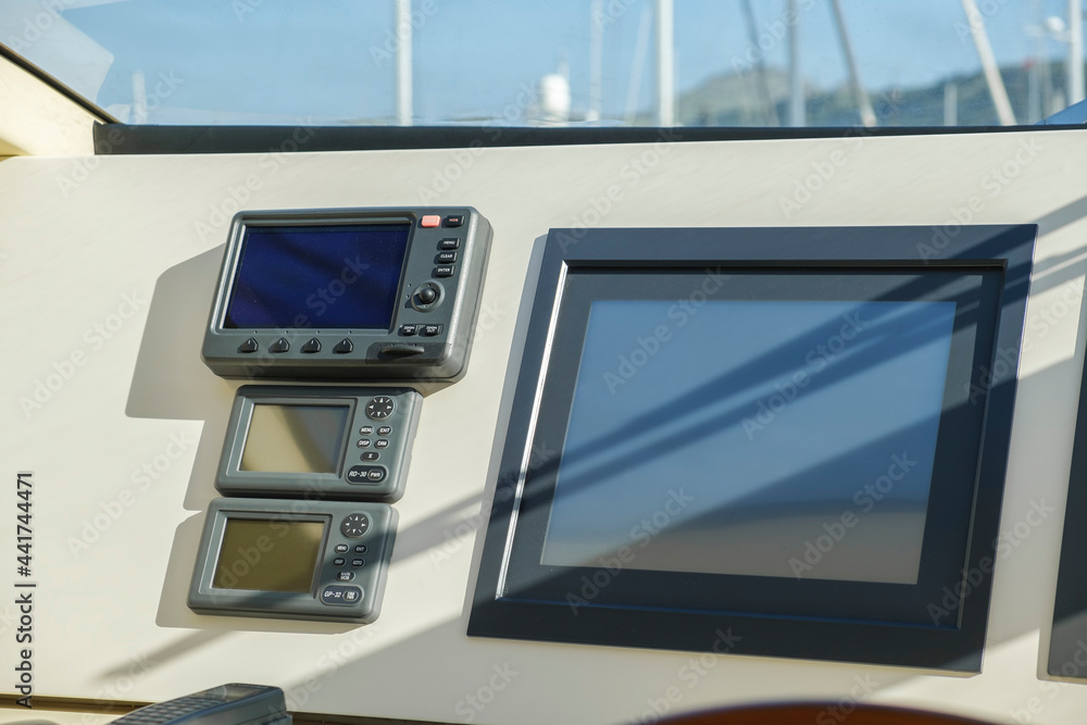 Close-up view to a dashboard with navigation system of modern luxury ...
