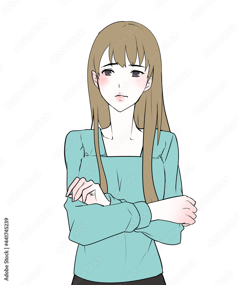 イラスト素材:腕を組んで悩む若い女性のイラスト Stock イラスト Adobe Stock