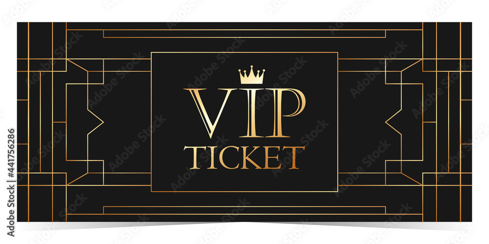 Stub black VIP admission ticket template with golden glittering VIP ...