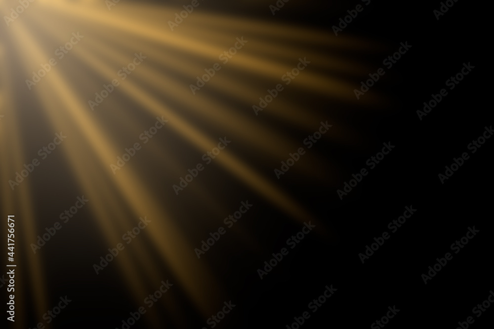 Sun rays light isolated on black background for overlay design Stock ...