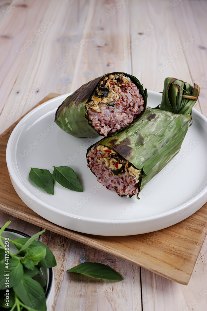 Nasi merah bakar or nasi bakar is delicious baked brown rice ...