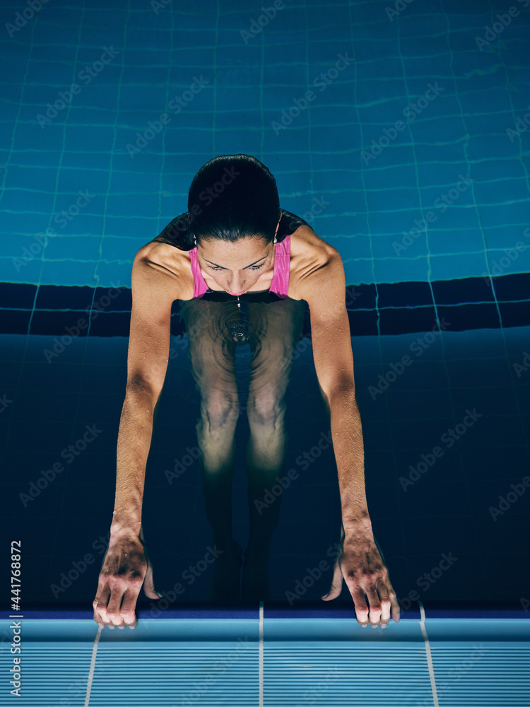 Swimmer working out in pool with pure water Stock Photo | Adobe Stock
