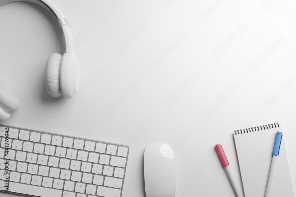 Flat lay, top view modern office table desk. Workspace with notebook ...