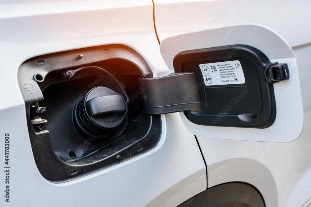 Close up of the filler cap of a fuel tank of a modern white car Stock ...