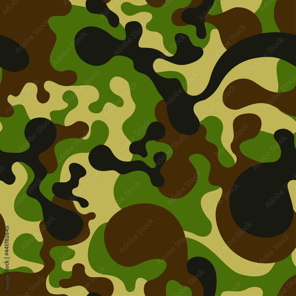 Camouflage texture seamless pattern with curve spots. Abstract military ...