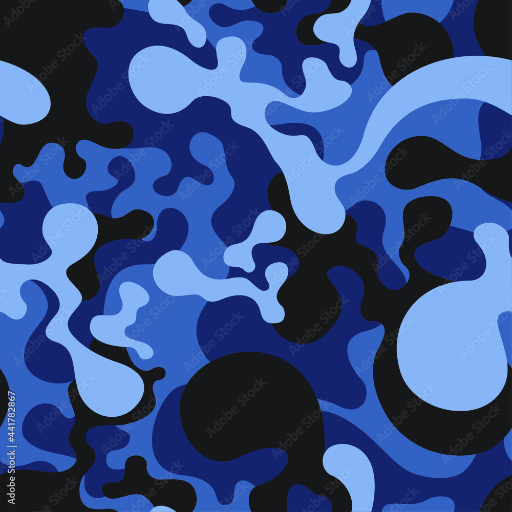 Camouflage texture seamless pattern with curve spots. Abstract military ...