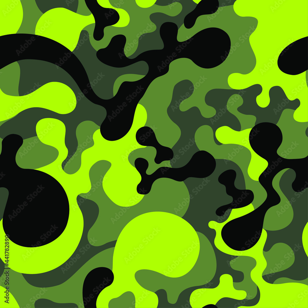 Camouflage texture seamless pattern with curve spots. Abstract military ...