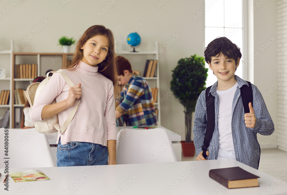 Elementary school student casual boy and girl classmate children with ...