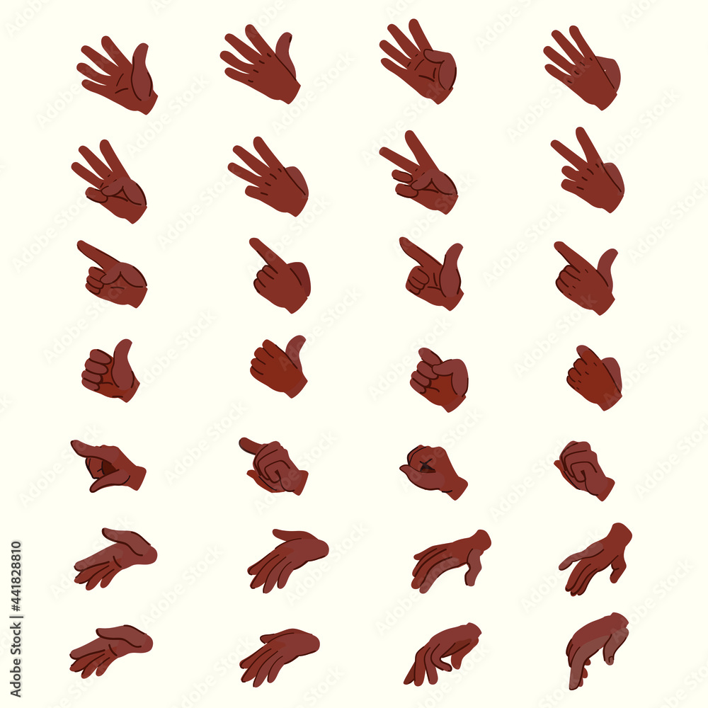 Hand animation poses. Hands in different positions. Key frames of the ...