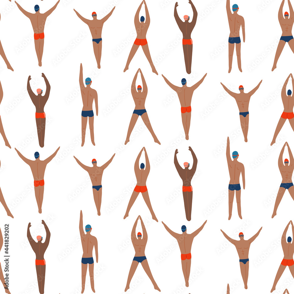 Swimmer men engaged in sports swimming. Top view summer seamless ...