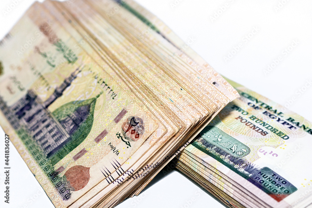 Stack of 200 Egyptian pounds banknote year 2020, obverse side has an ...
