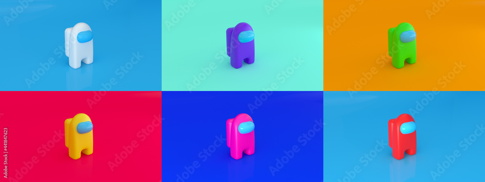 Multi-colored pictures of characters set. The game among us background ...