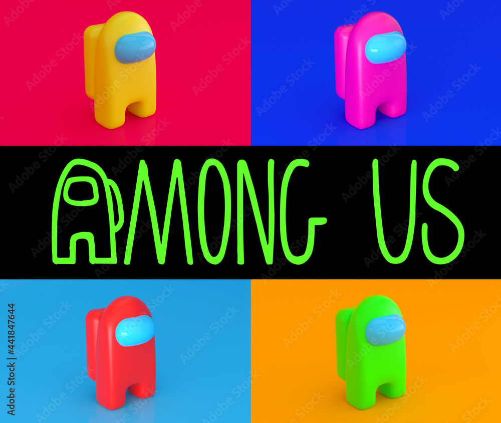 Multi-colored pictures of characters set. The game among us background ...