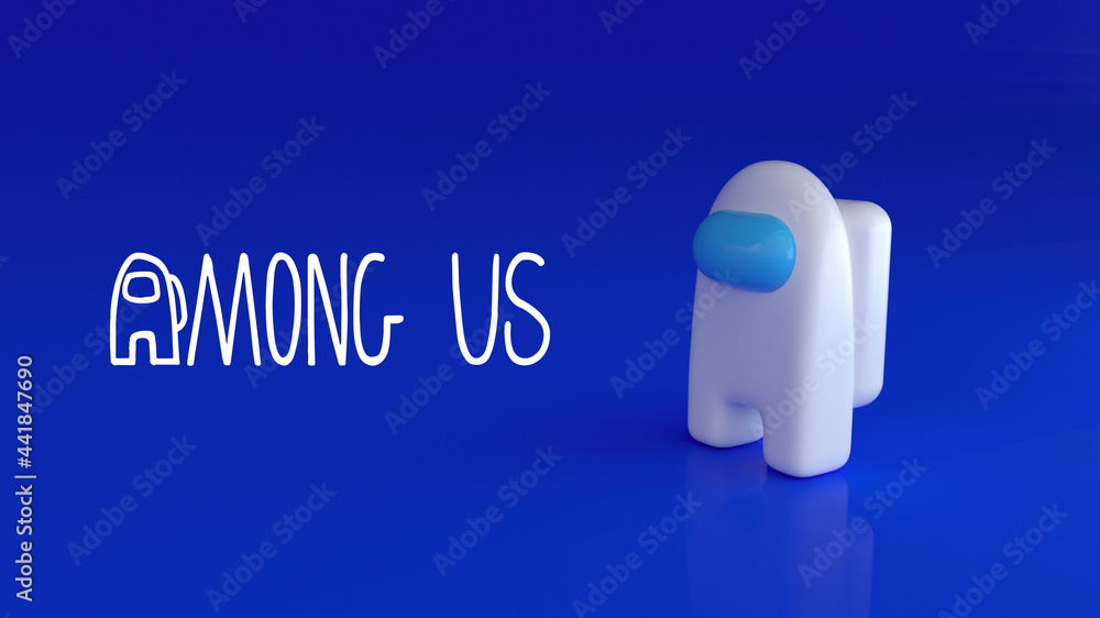 The game white character among us on a blue background. Robot among us ...